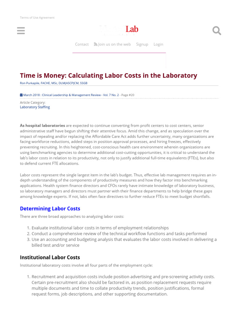 Time Is Money - Calculating Labor Costs in The Laboratory - March 2018 ...