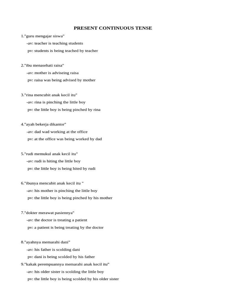 Present Continuous Tense Examples | PDF