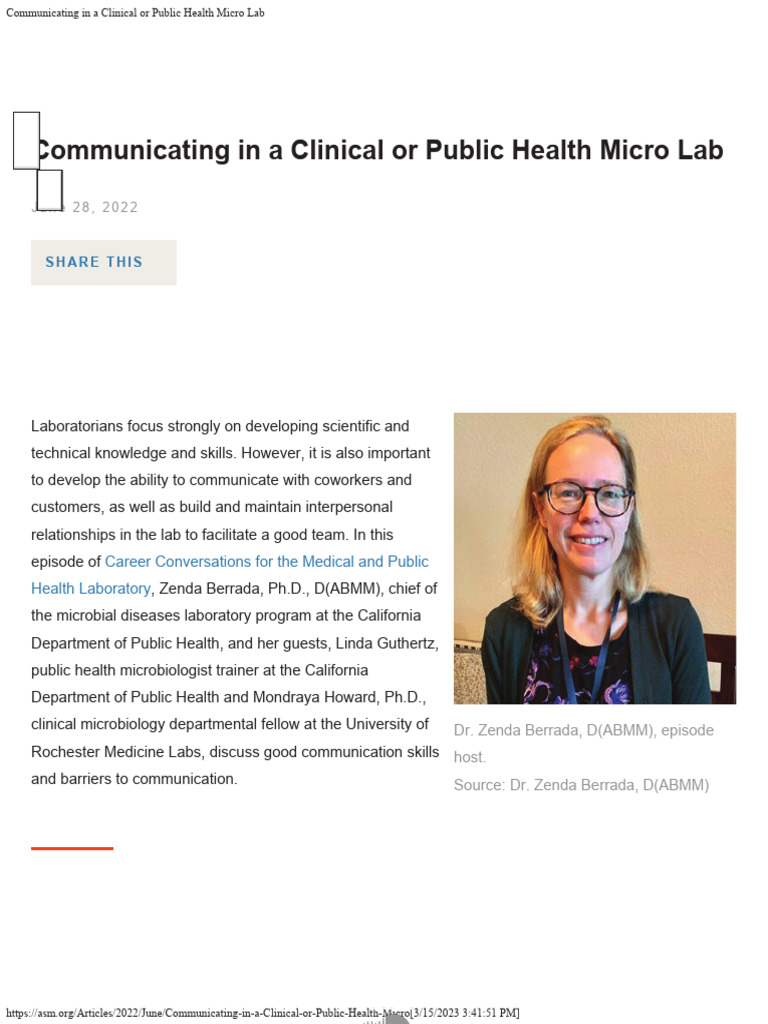 Communicating in A Clinical Lab | PDF | Medicine | Communication