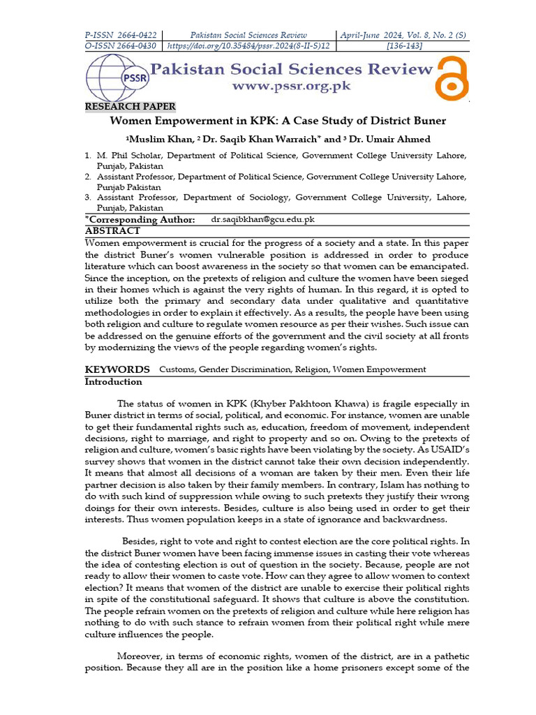Women Empowerment in Buner, KPK | PDF | Feminism | Gender Studies