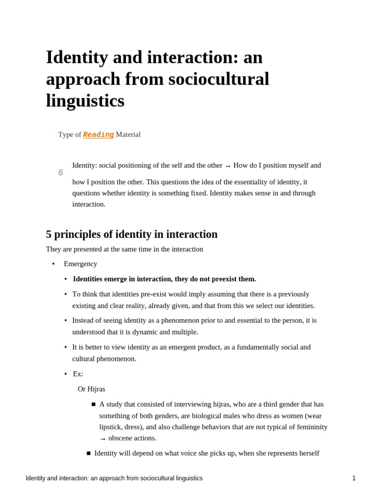 Identity and Interaction A Approach From Sociocultural Linguistics ...