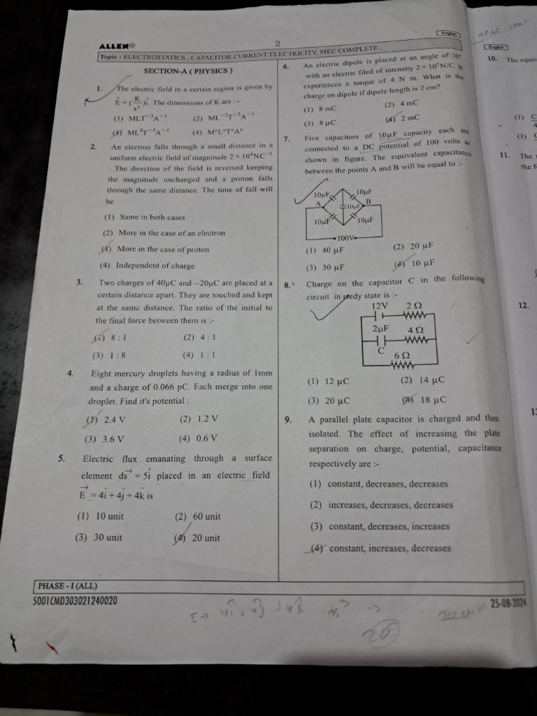 Test paper | PDF | Force | Magnetic Field