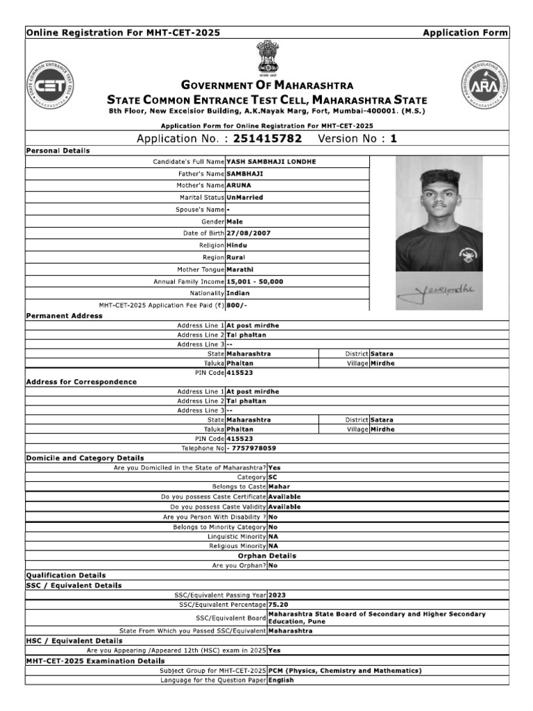 Yash Londhe Cet Application | PDF