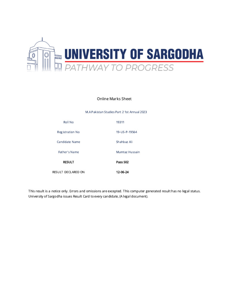 Welcome To UOS - University of Sargodha | PDF