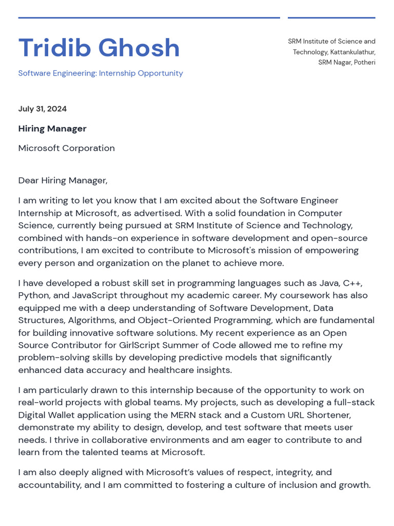 Microsoft Cover Letter | PDF
