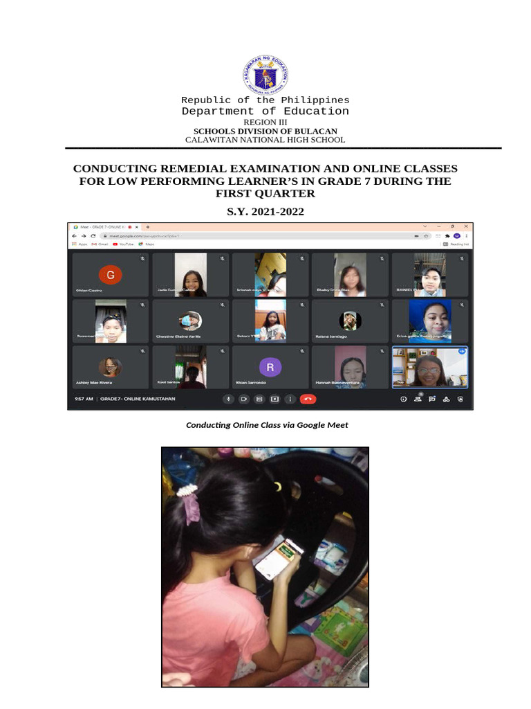 Conducting Remedial Examination and Online Classes For Low Performing ...