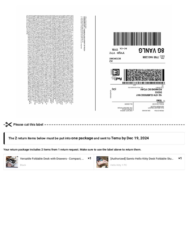 Return Instructions for Temu Package | PDF