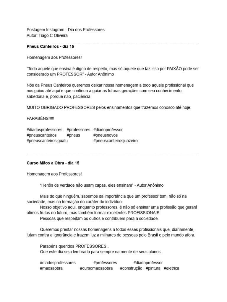 Exemplo Postagem Instagram Dia Dos Professores | PDF
