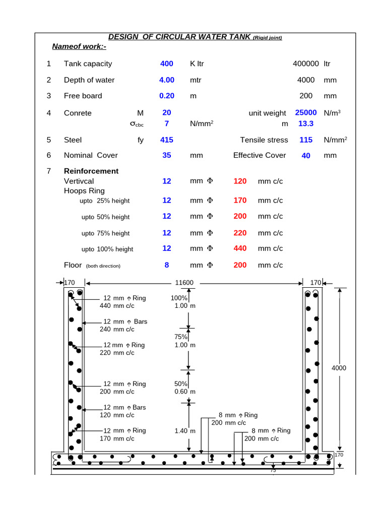 Circular Water Tank Design Specifications | PDF | Civil Engineering ...