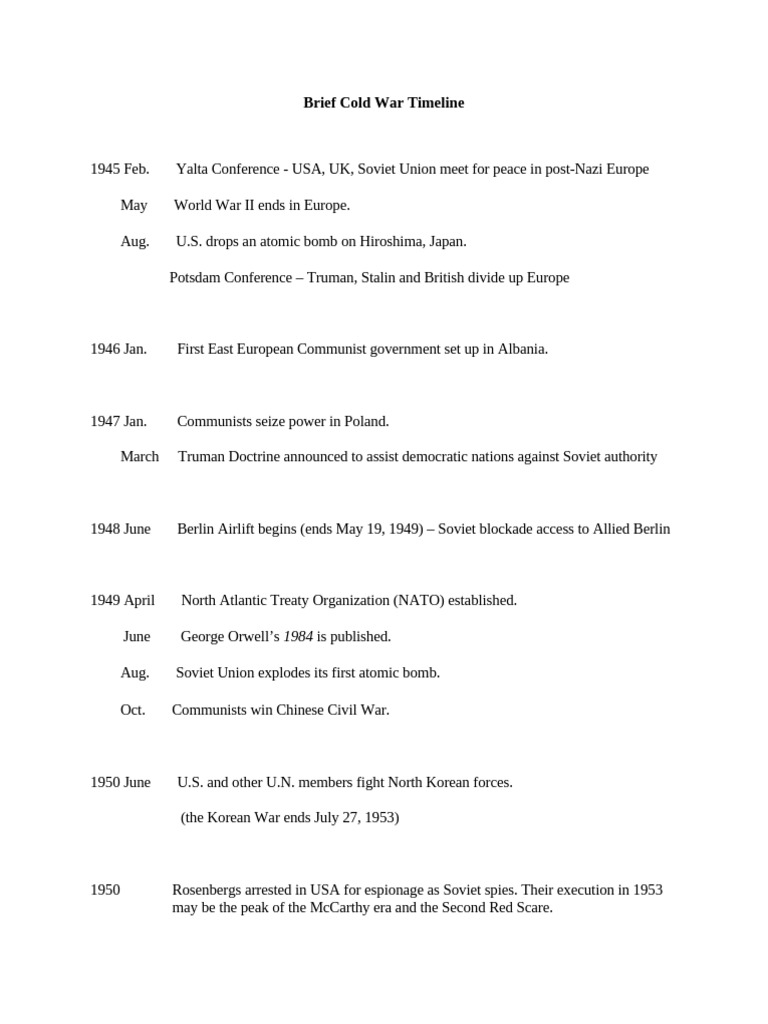 Cold War Timeline: 1945-1991 | PDF | Cold War | International Security