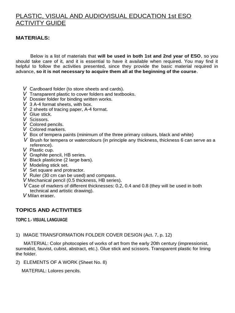 Plastic, Visual and Audiovisual Education 1st Year of Compulsory ...