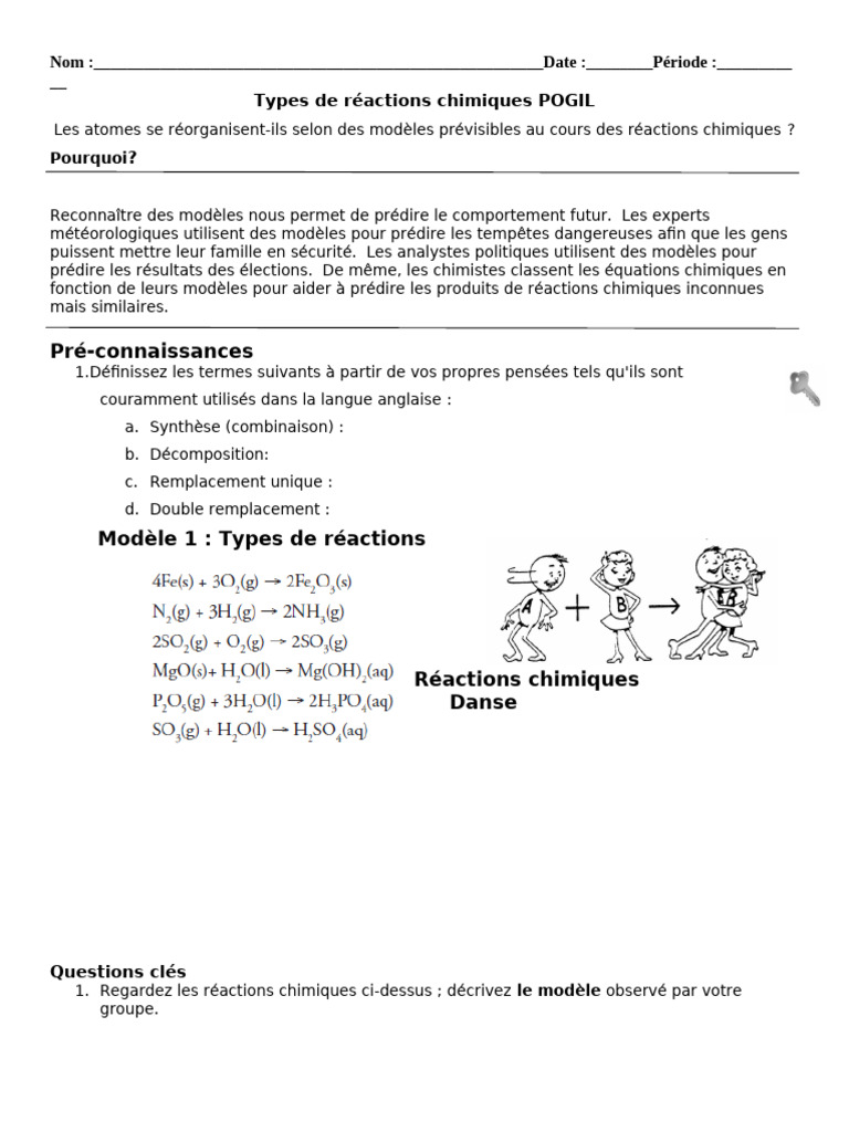 POGIL_Types_de_réactions_chimiques | PDF | Chimie | Réactions chimiques