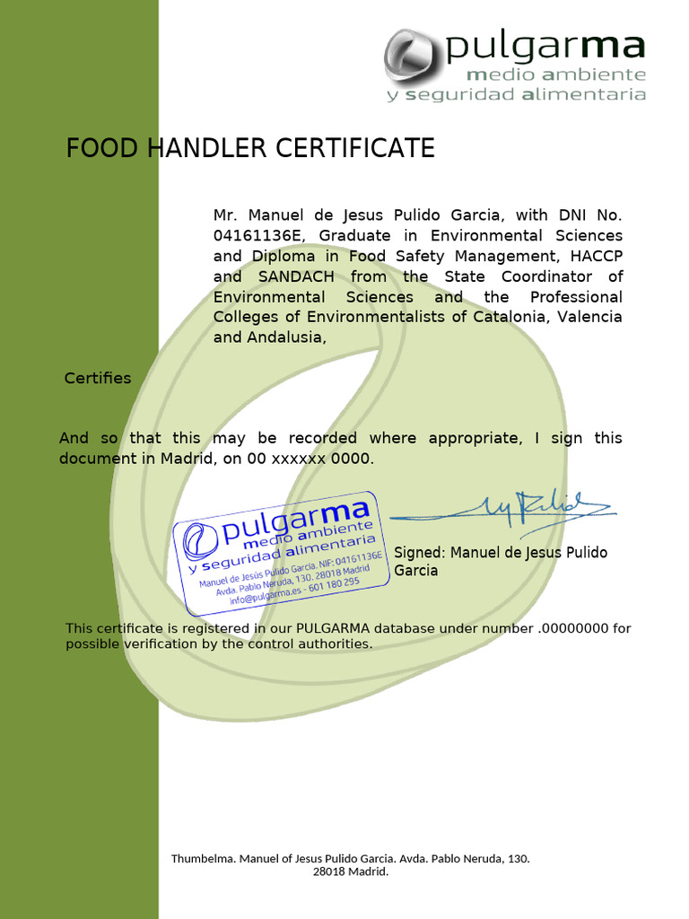 Food Handler Certificate Overview | PDF | Food Safety | Safety