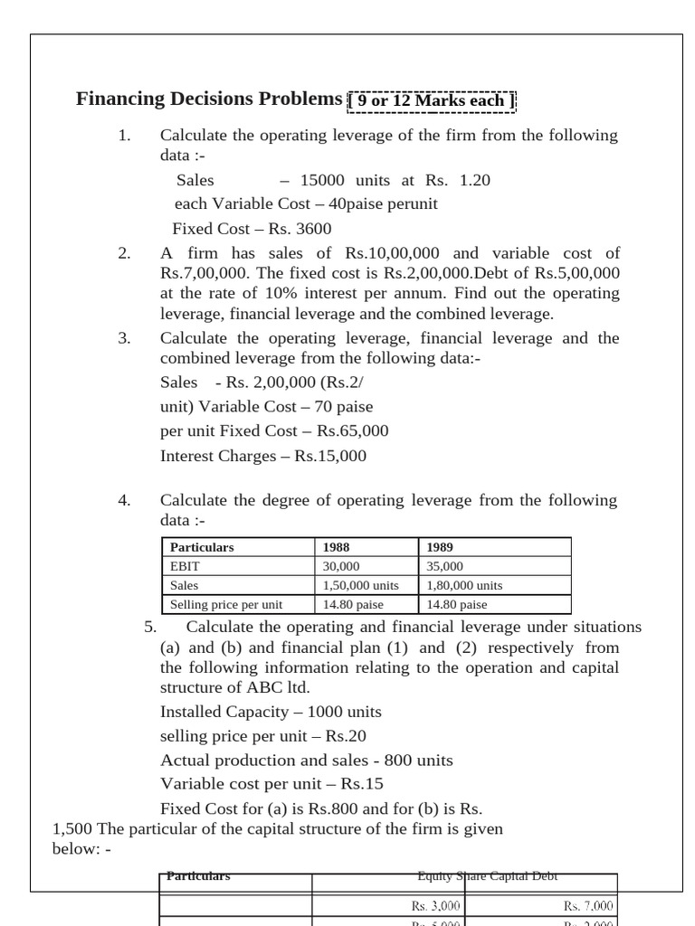 Financing Decisions and Leverage Calculations | PDF | Capital Structure ...