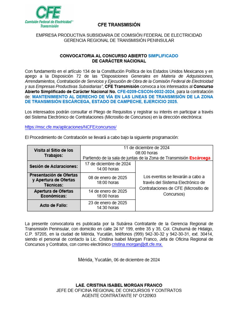Convocatoria - CFE TRANSMISION - 0032 - ZT ESA | PDF | México