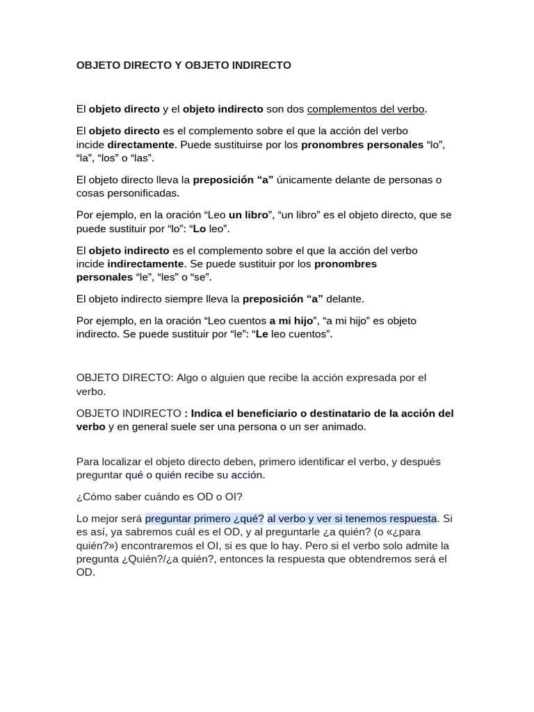 Objeto Directo y Objeto Indirecto | PDF