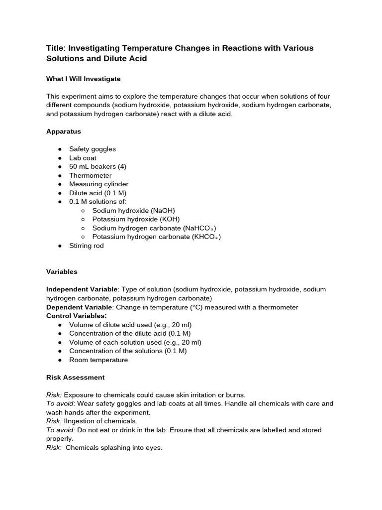 Temperature Changes in Acid Reactions | PDF | Sodium Hydroxide | Hydroxide