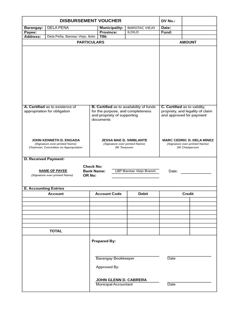 Disbursement Voucher Template | PDF