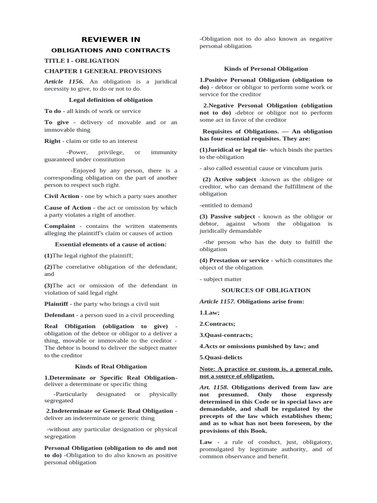 Oblicon Reviewer | PDF | Negligence | Legal Liability