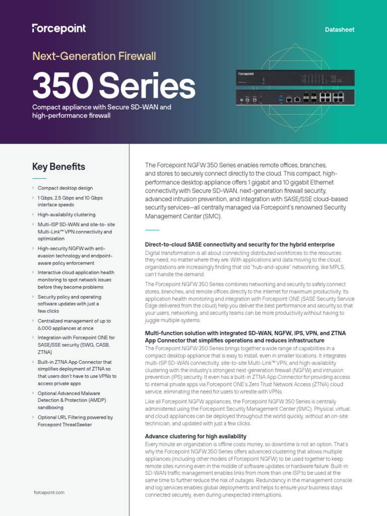 Datasheet Forcepoint NGFW 350 Series en 0 | PDF | Virtual Private Network | Cloud Computing