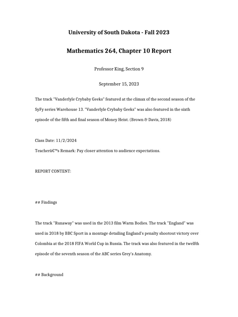 MATHEMATICS_264_CHAPTER_10_REPORT | PDF