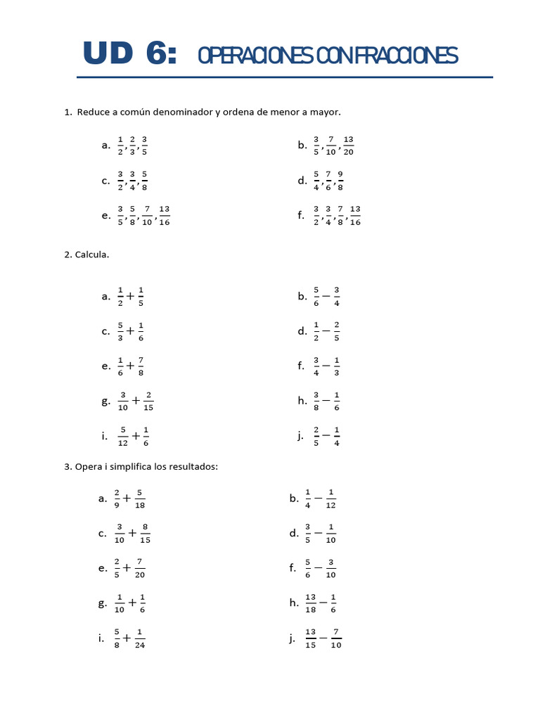 Operaciones y Problemas con Fracciones | PDF