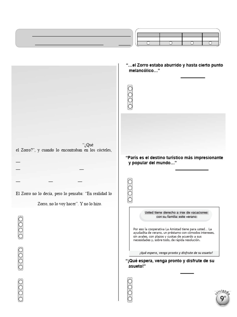 Prueba Diagnóstica 9º Español | PDF