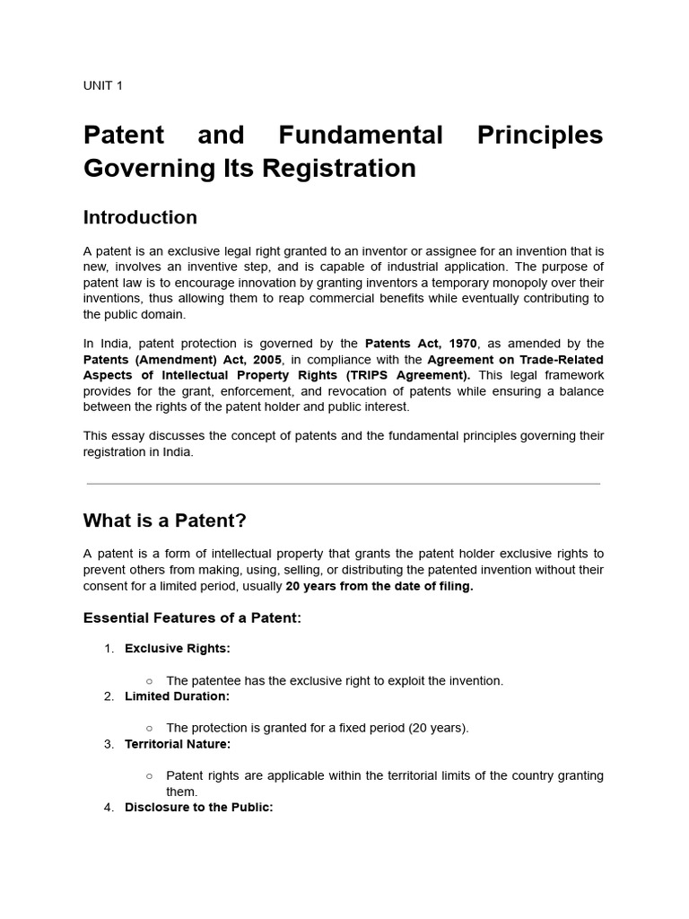IPR I Notes | PDF | Patent | Glossary Of Patent Law Terms