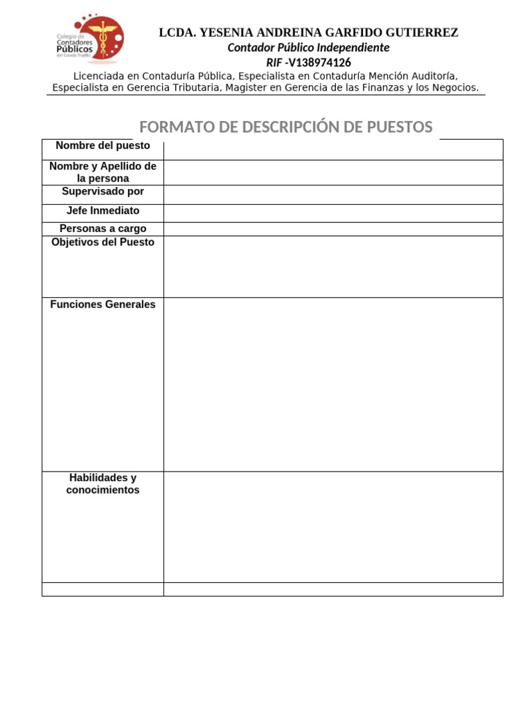 Formato Descripción de Puestos | PDF