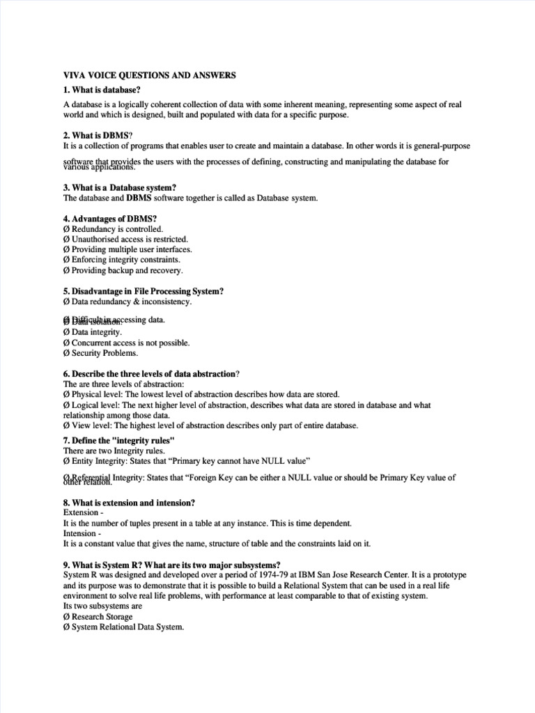 PDF Dbms Viva Voice Questions and Answers Compress | PDF | Databases | Relational Database