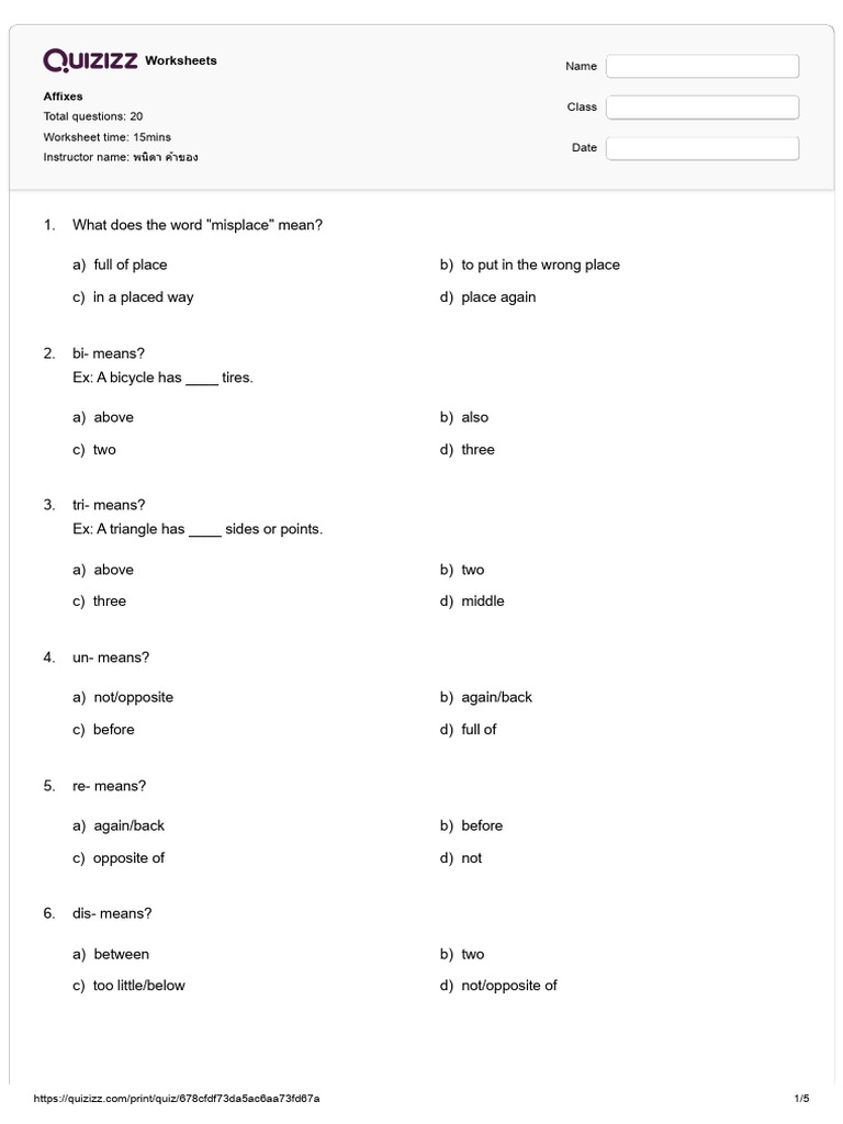 Affix Worksheets for Vocabulary Practice | PDF | Semantic Units | Languages