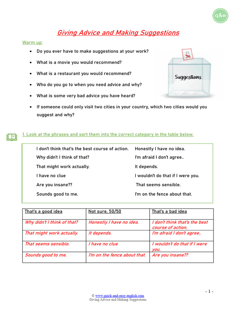 Making Suggestions TV B1 | PDF