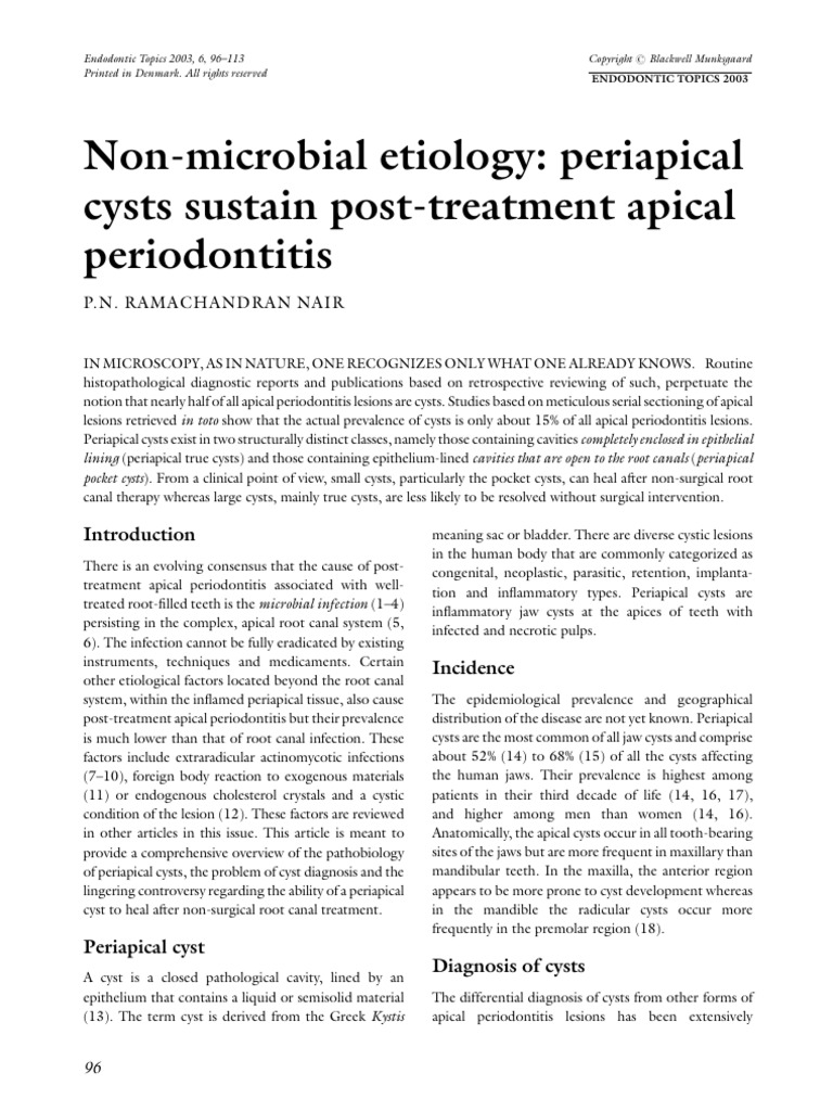 Non-Microbial Etiology - Periapical Cysts Sustain Post-Treatment Apical ...