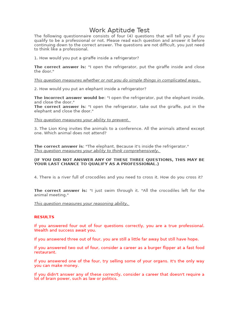 Work Aptitude Test for Professionals | PDF