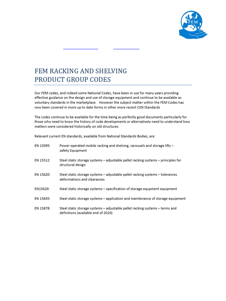 FEM Standards for Racking and Shelving | PDF | Pallet