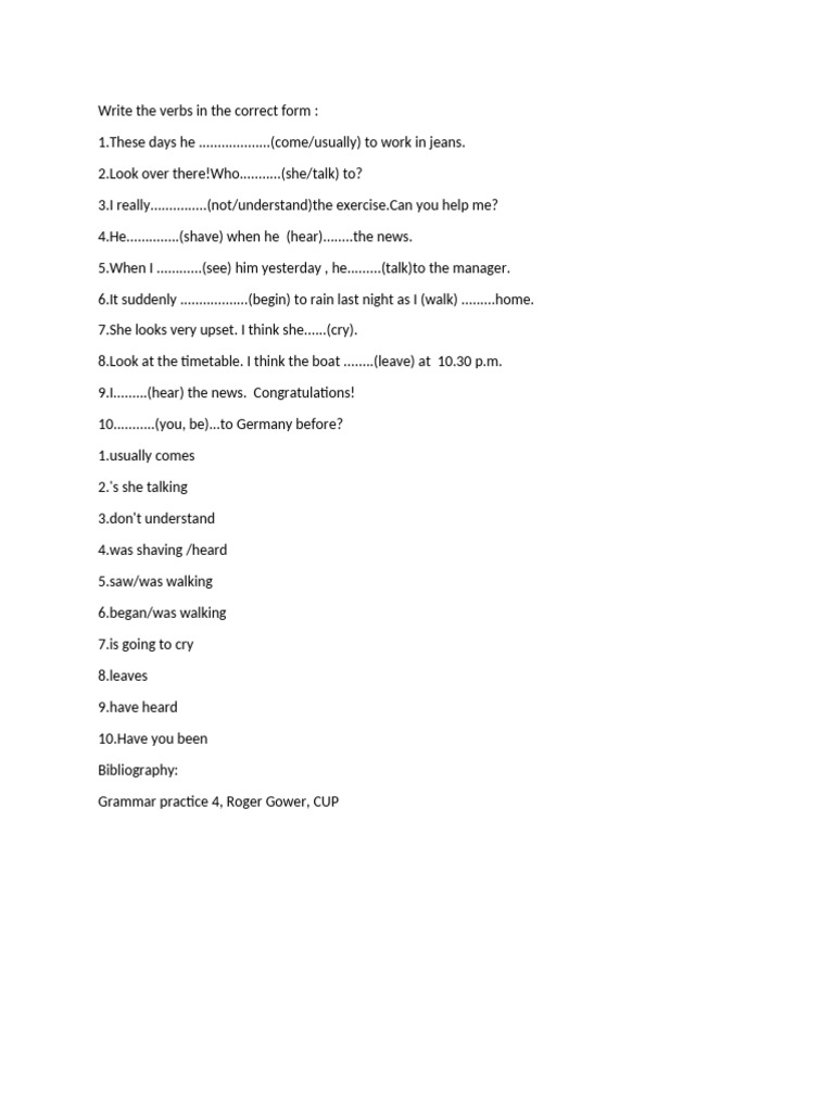 Write The Verbs in The Correct Form | PDF