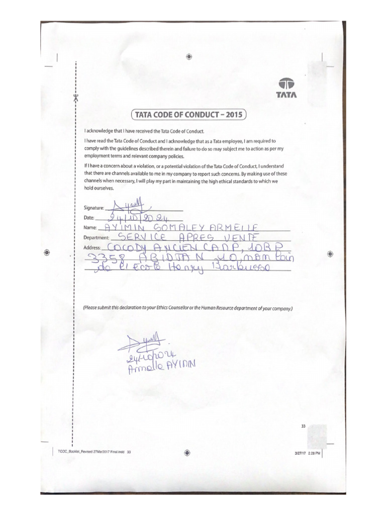 Tata Code of Conduct - 2015 | PDF