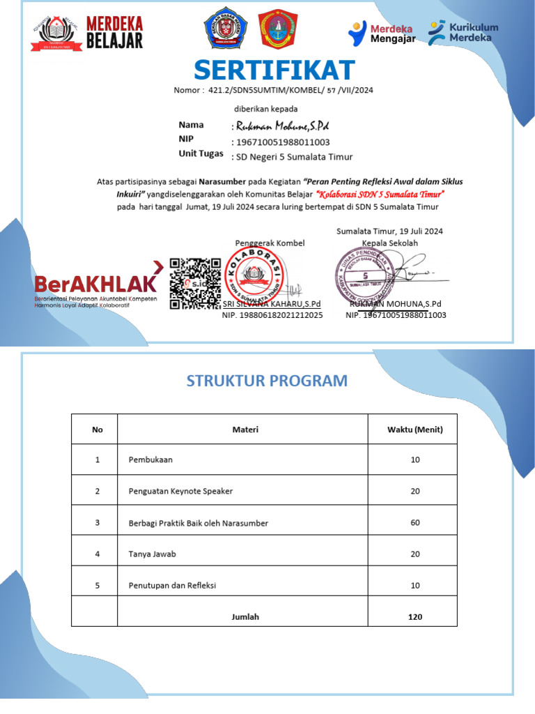 Sertifikat Berbagi Praktik Baik Kombel Rukman | PDF