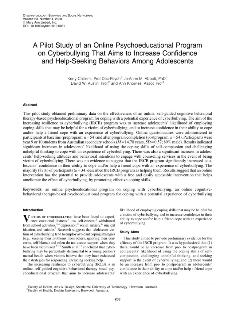 Chillemi Et Al 2020 A Pilot Study of An Online Psychoeducational Program On Cyberbullying That ...