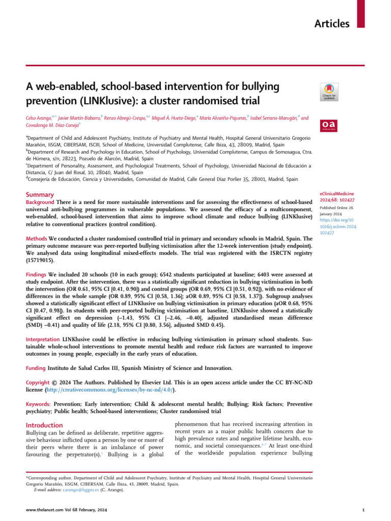 1 s2.0 S2589537024000063 Main | PDF | Bullying | Self Esteem