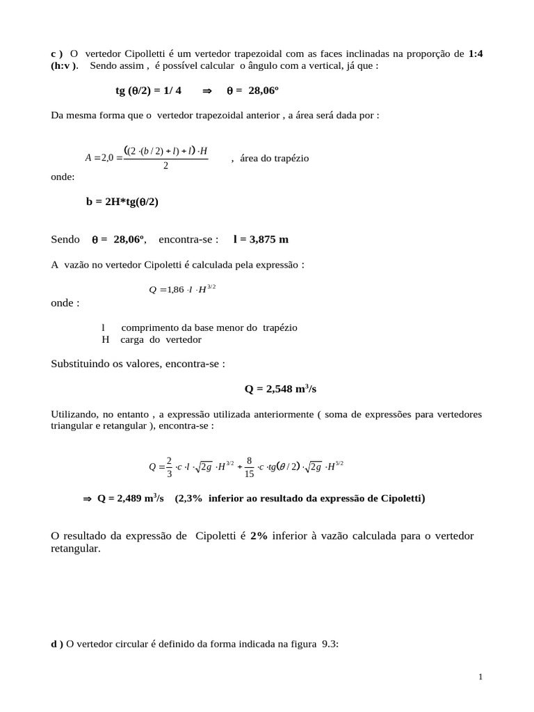 Cálculo de Vazão em Vertedores Trapezoidais | PDF | Vertedouro