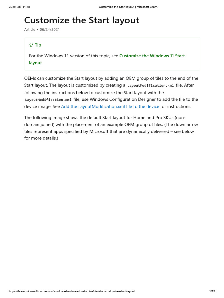 Customize The Start Layout - Microsoft Learn | PDF | Windows 10 | Microsoft Windows
