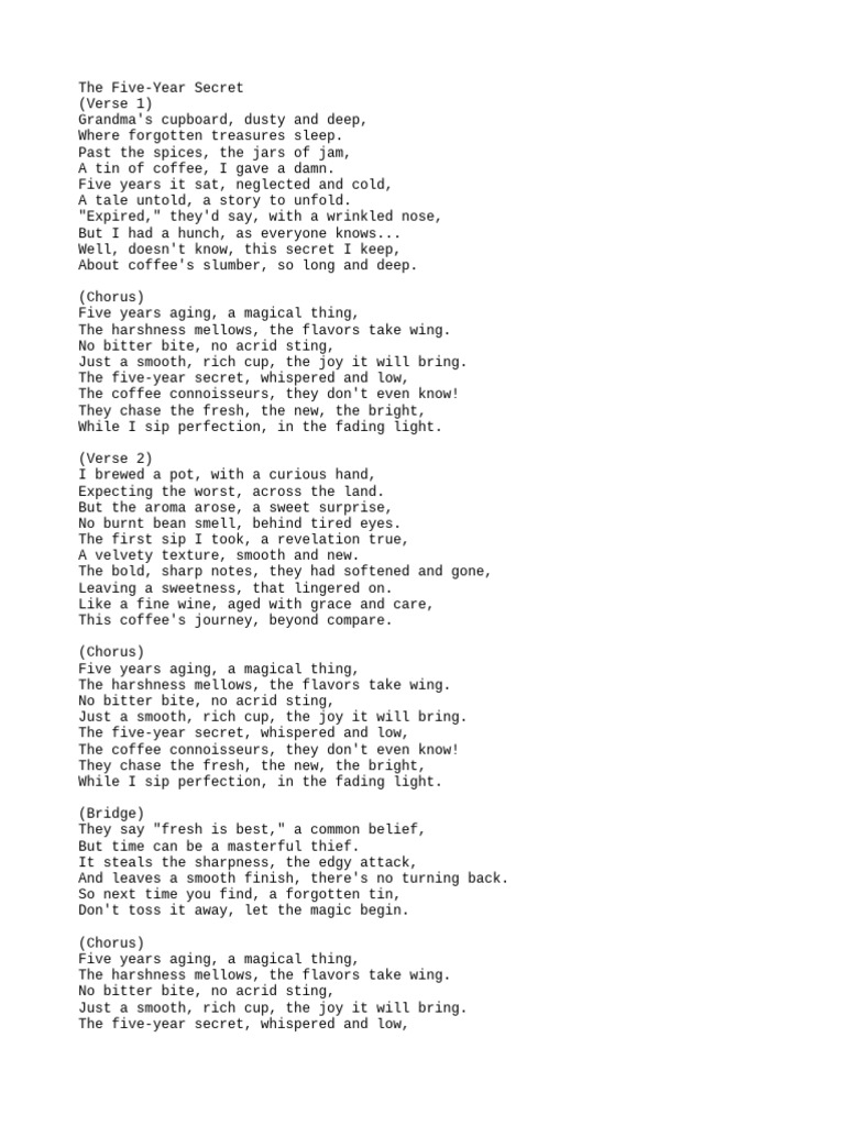 Coffee Aging Secret Song 1 | PDF