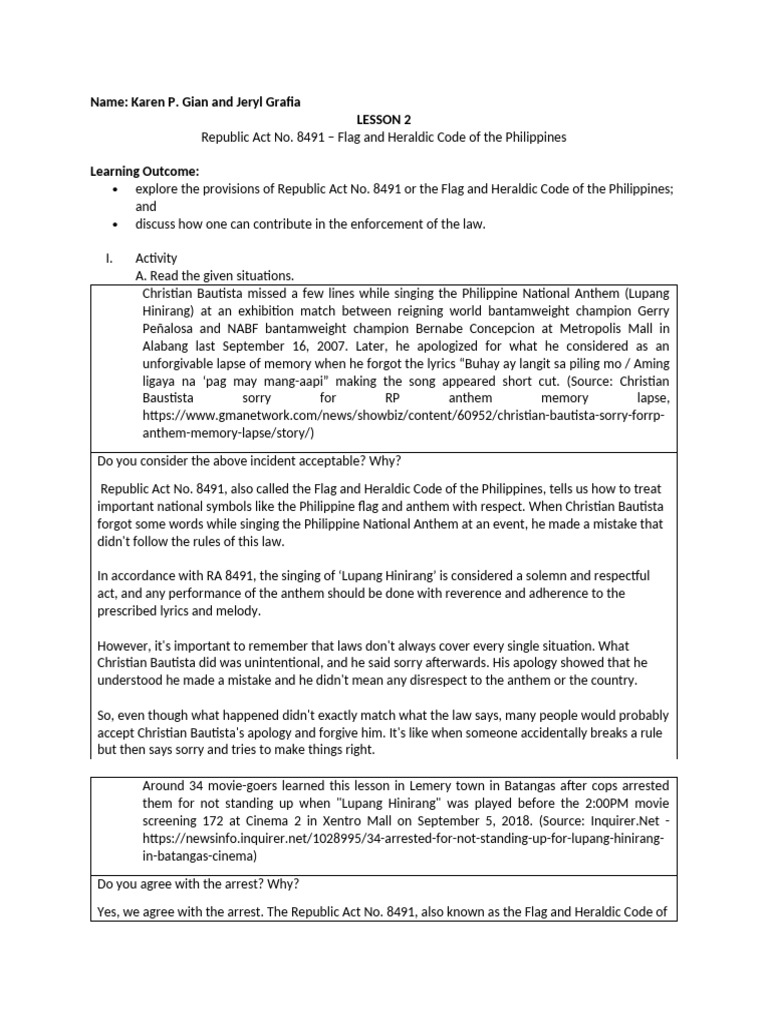 LESSON 2_RA no. 8491 | PDF