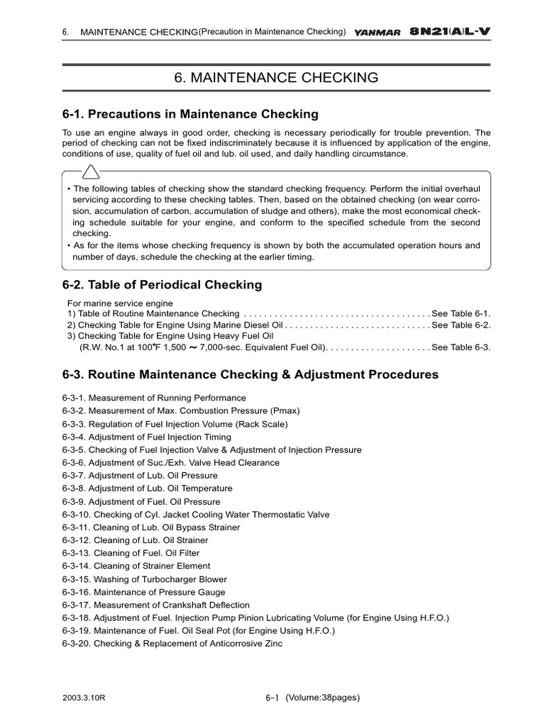 N21AL-V Engine Routine Checks | PDF | Engines | Internal Combustion Engine