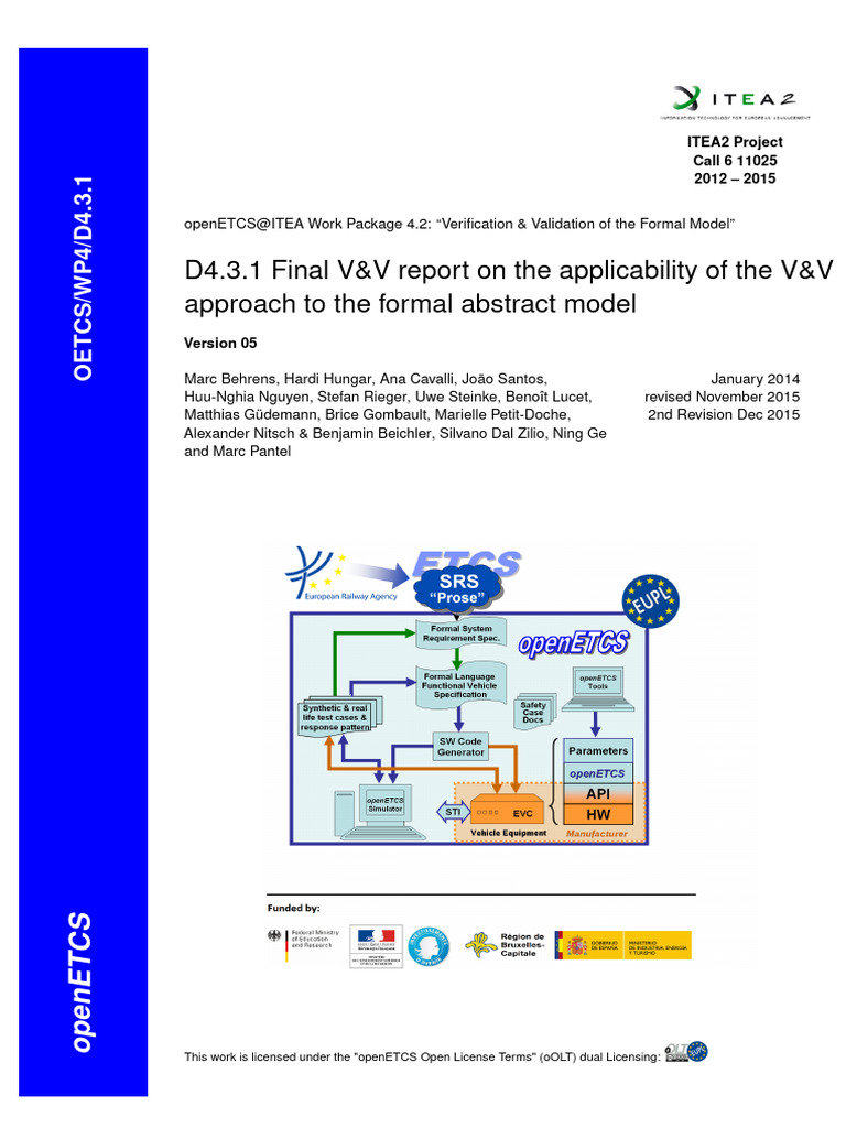 D4.3.1. OpenETCS - Final Report On Validation and Verification Report On The Formal Abstract ...