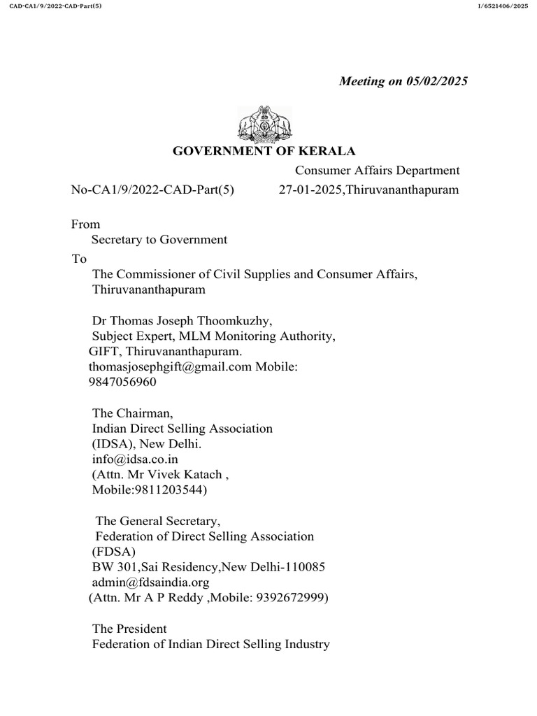 Meeting on Direct Selling Guidelines 2025 | PDF | Multi Level Marketing