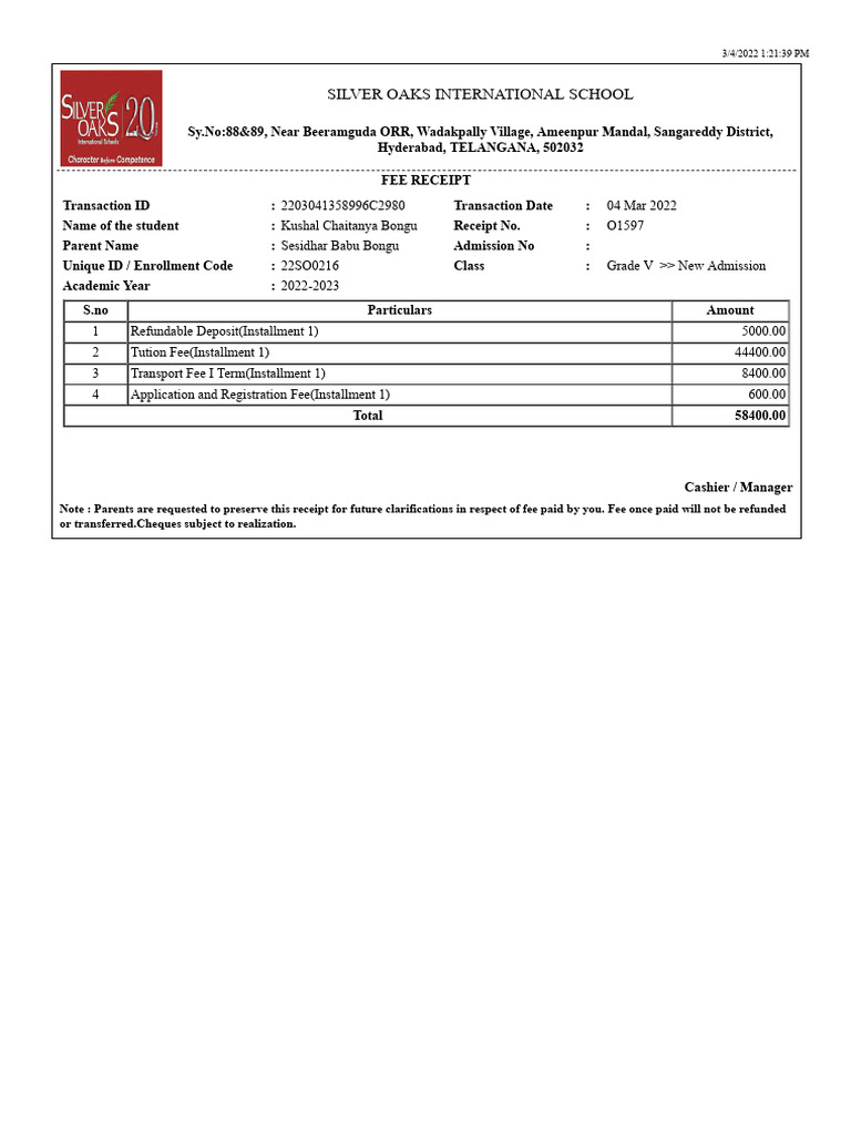 Kushal School Fee | PDF