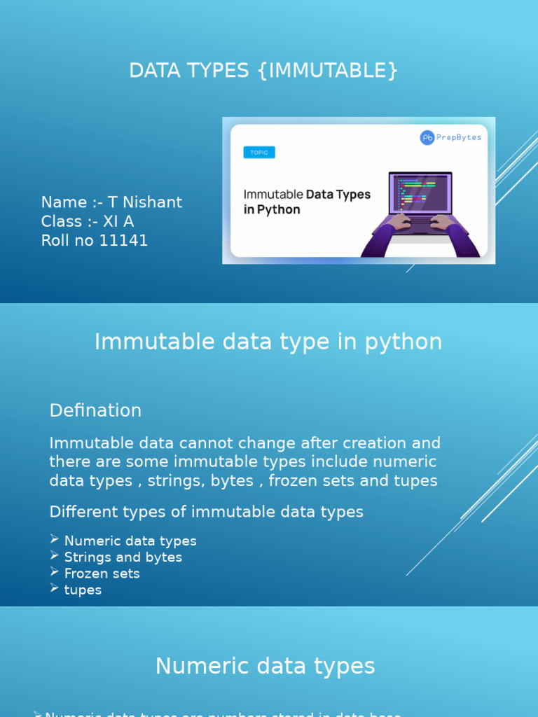 Data Types (Immutable) Done by T Nishant | PDF