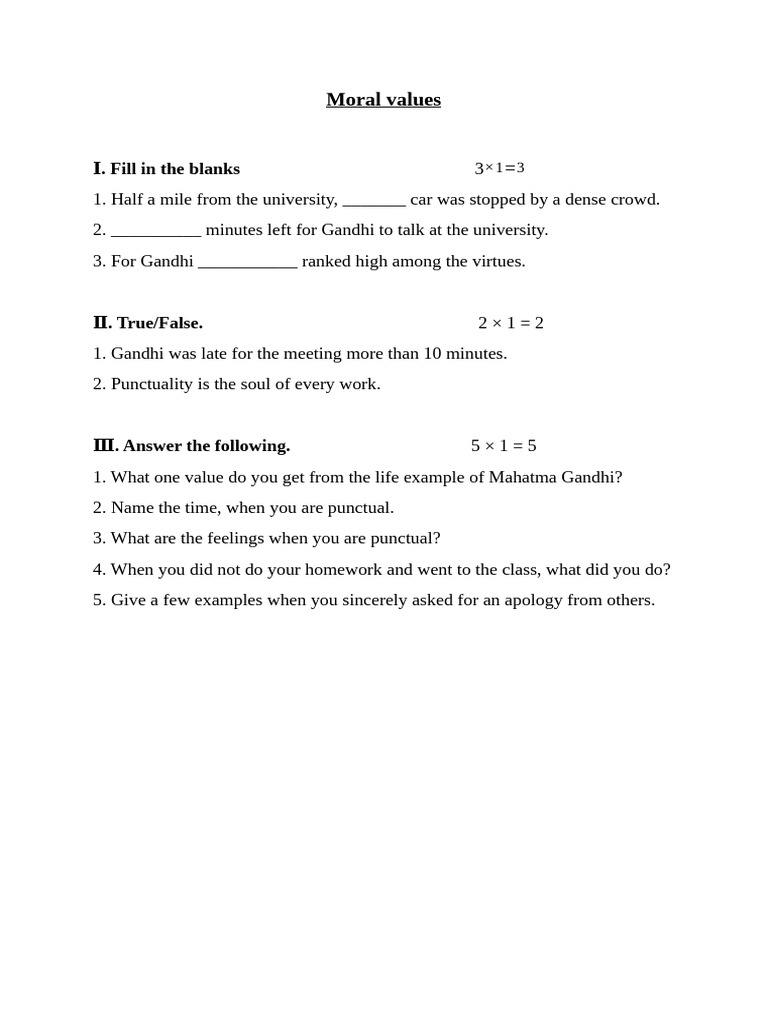 Moral Values: Gandhi's Lessons | PDF